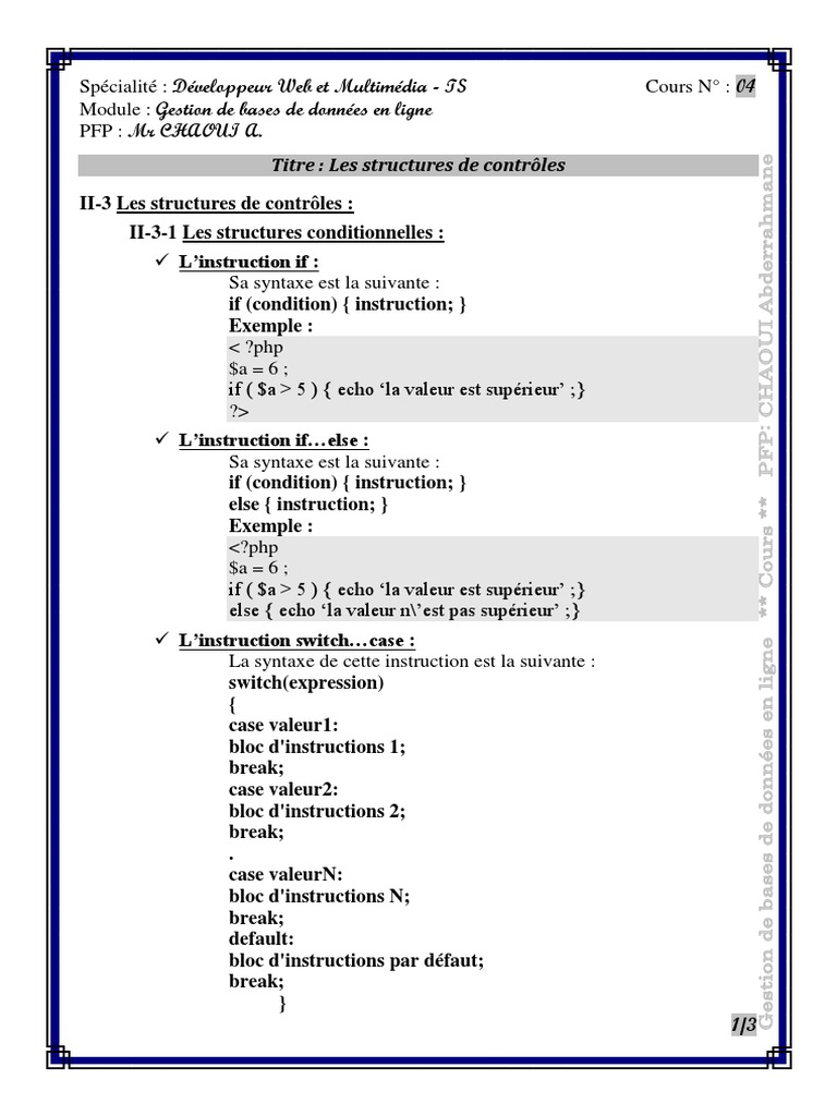 Cours 4 Structure Controle | PDF | Structure de contrôle | PHP