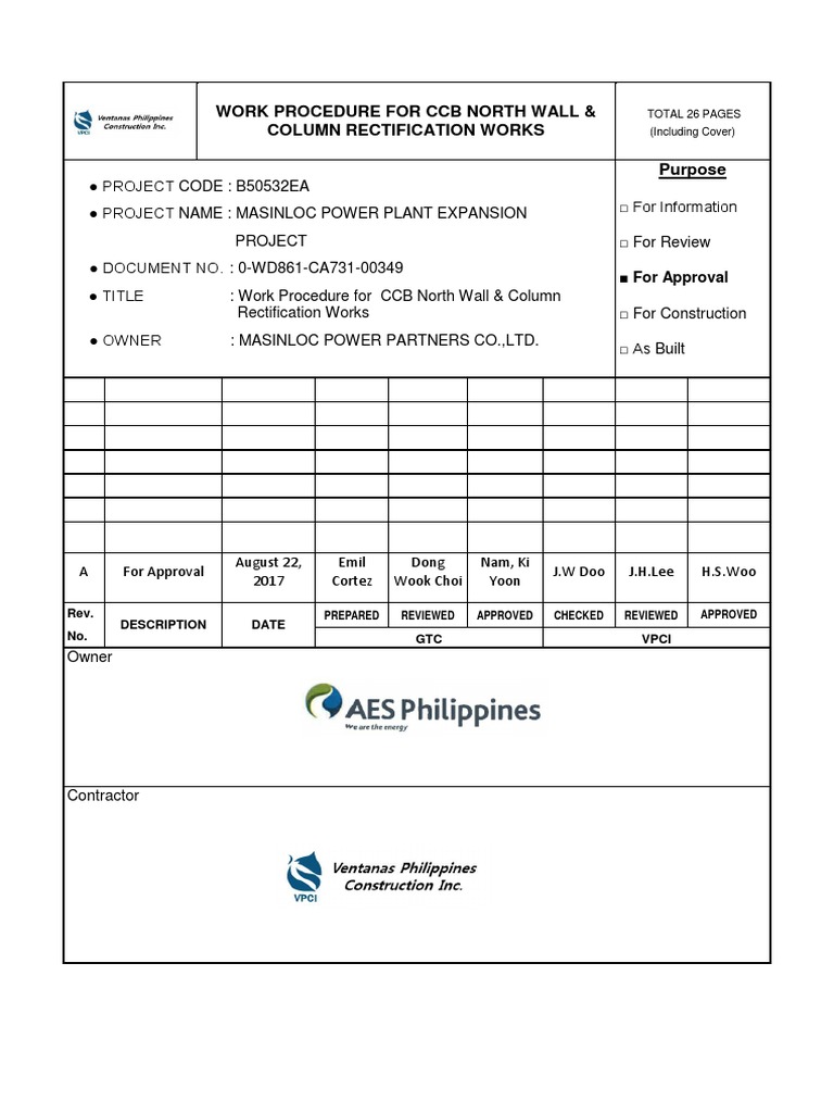 Work Procedure For CCB North Wall & Column Rectification Works | PDF ...