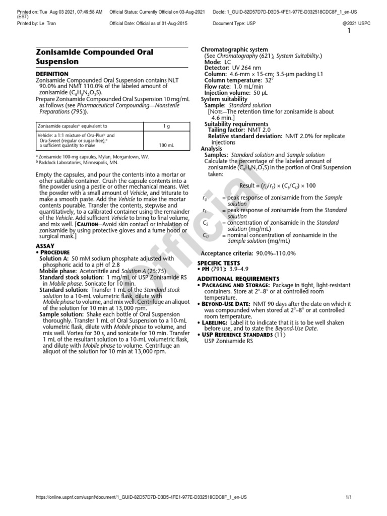 Zonisamide Oral Suspension Guide | PDF | Chromatography | Chemistry