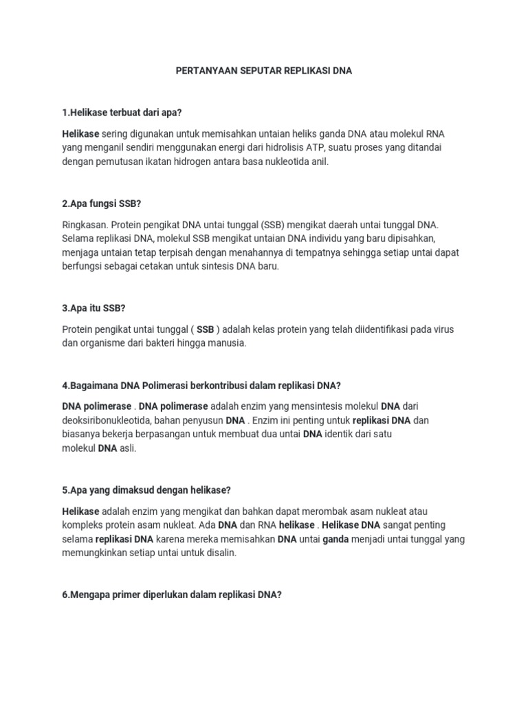 Pertanyaan Seputar Replikasi Dna | PDF