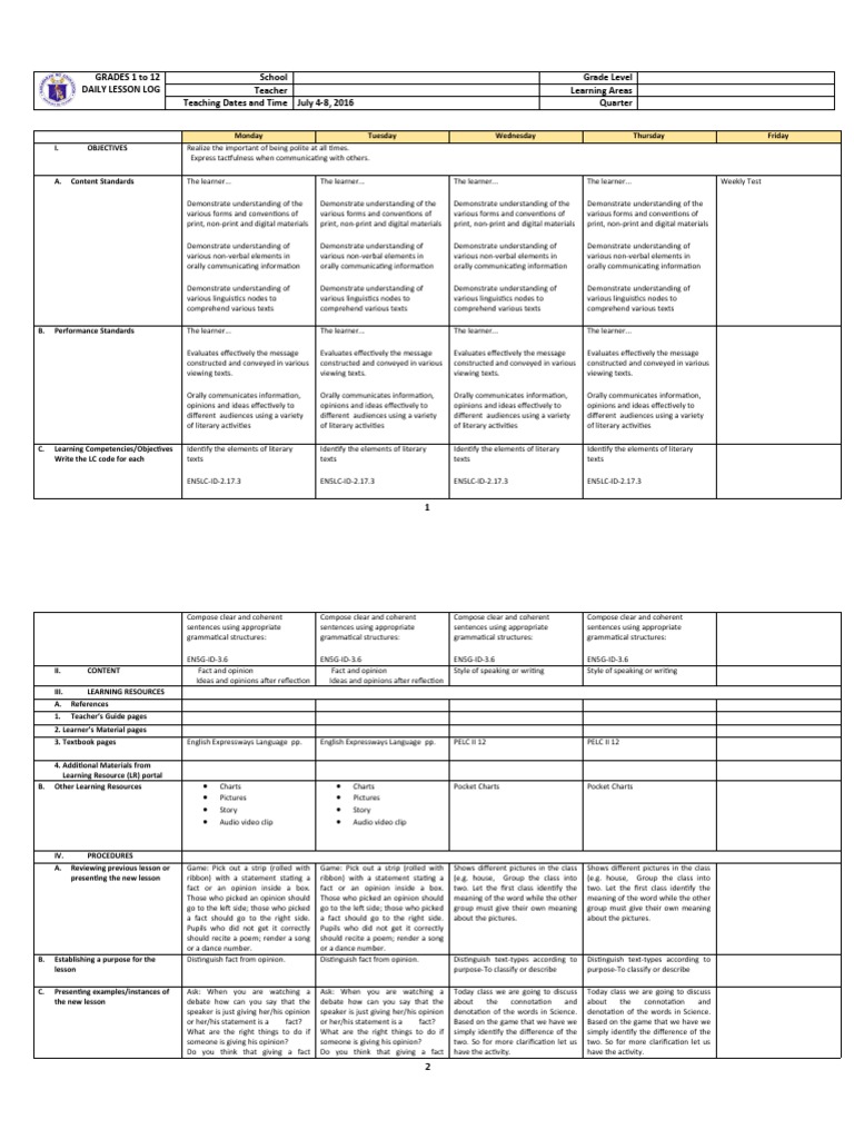 GRADE 5 English DLL Whole Year Grade 5 | PDF | English Language | Consonant