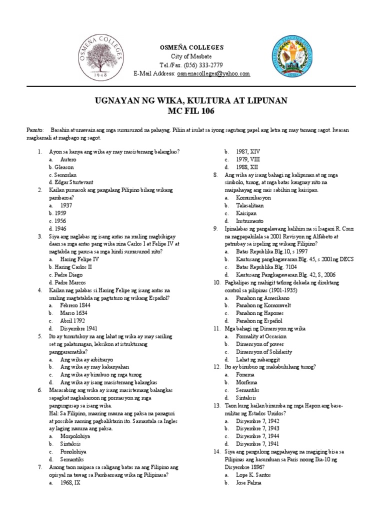 Exam MC Fil 106 | PDF