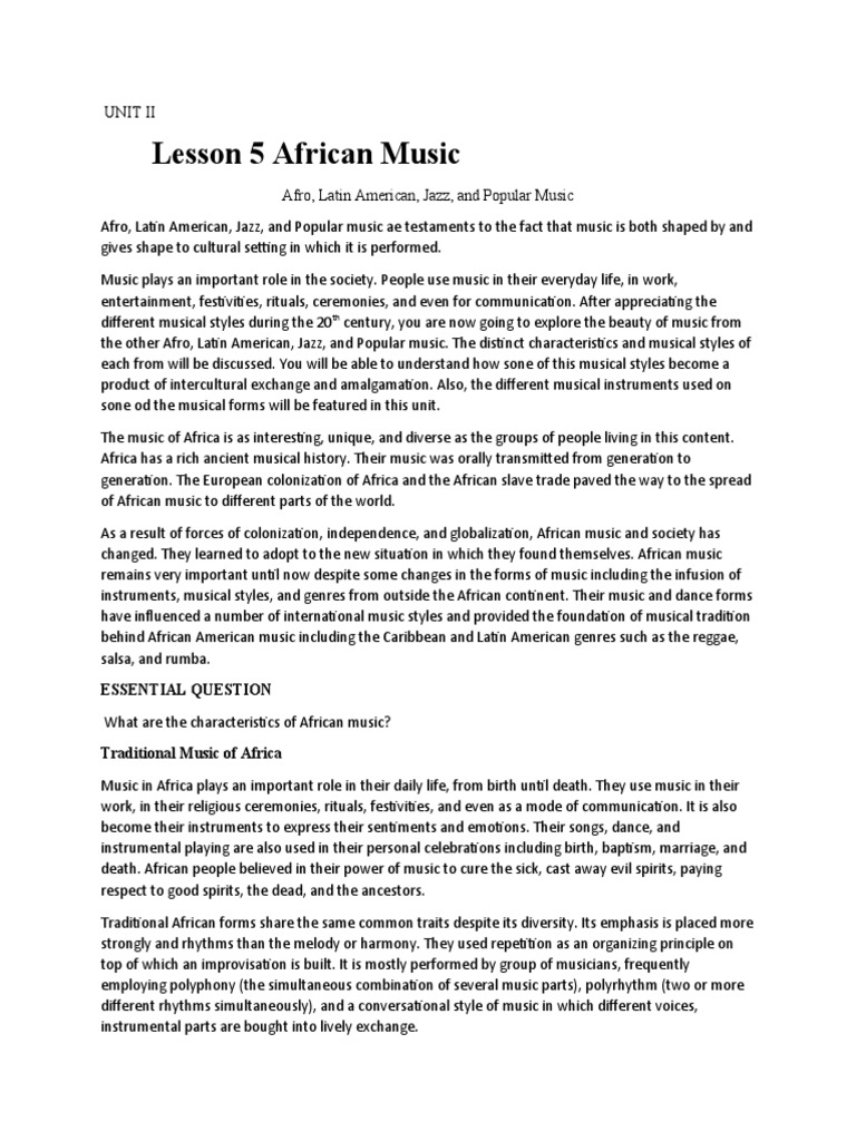 Unit Ii African Music | PDF | String Instruments | Musical Instruments