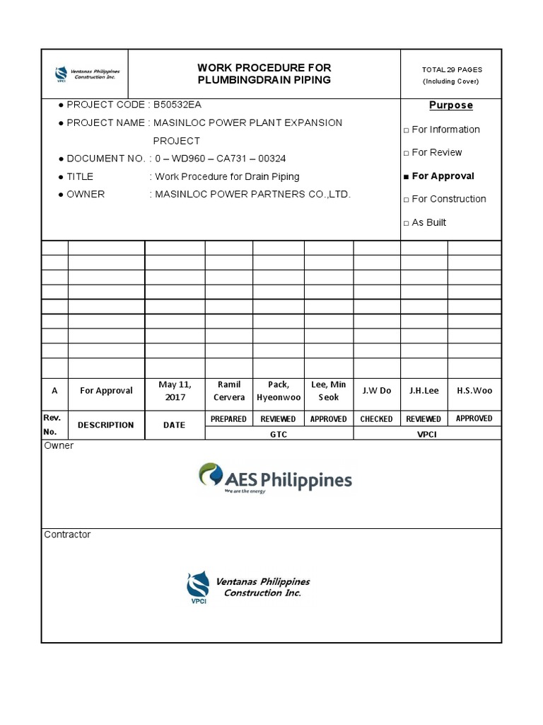 Work Procedure For Drain Piping | PDF | Plumbing | Pipe (Fluid Conveyance)
