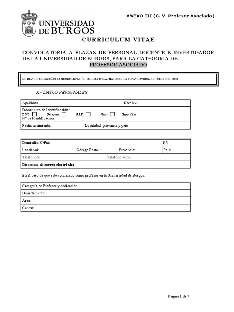 Anexo Iii. Curriculum Vitae 67 | PDF | Maestros | Doctorado