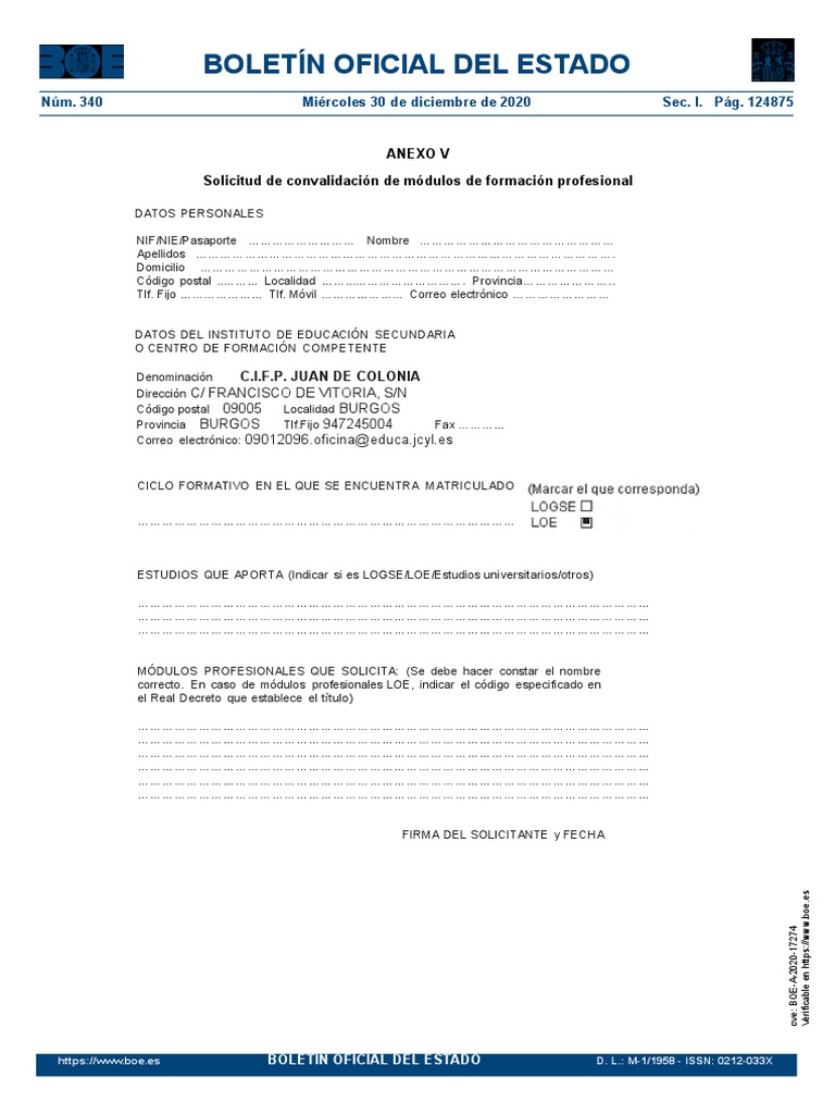 Modelo Convalidaciones Anexo-V | PDF | Negocios | Finanzas y administración del dinero