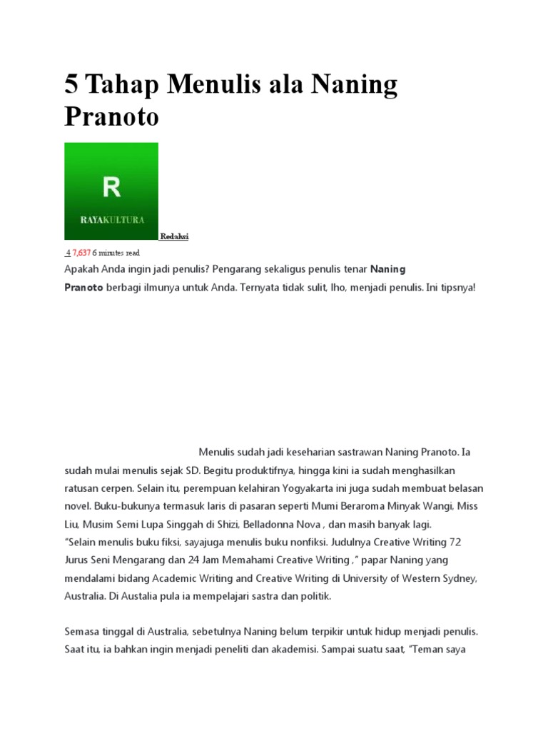 5 Tahap Menulis Ala Naning Pranoto | PDF