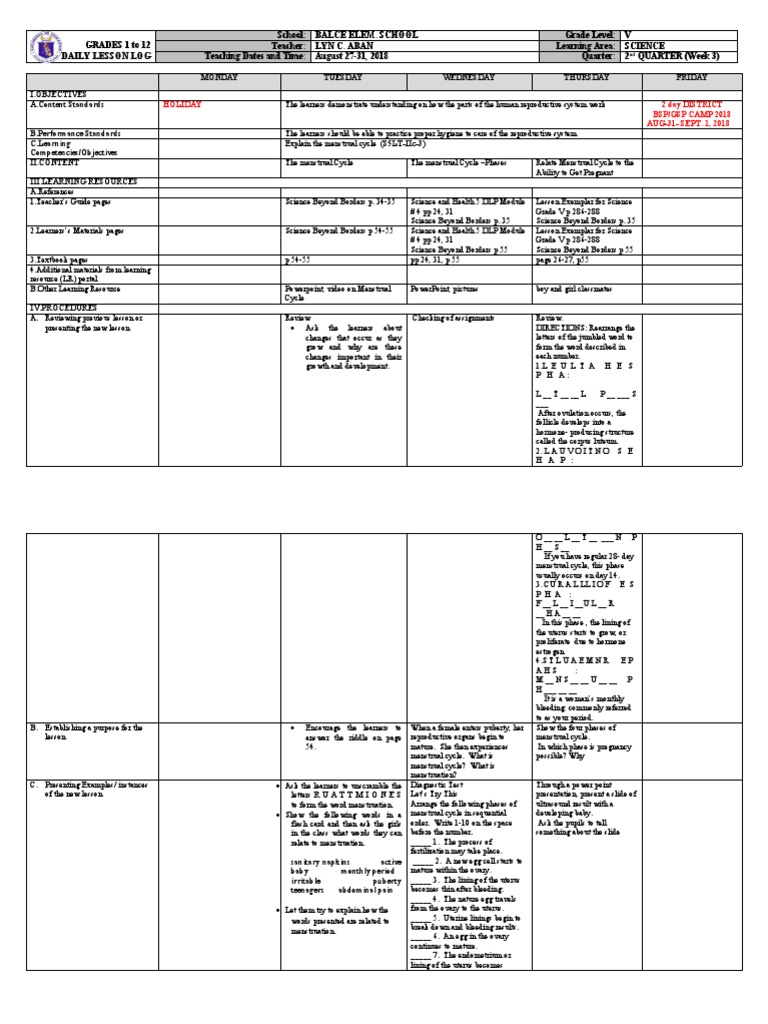 DLL Science q2 Week 3 | PDF | Menstrual Cycle | Animal Anatomy