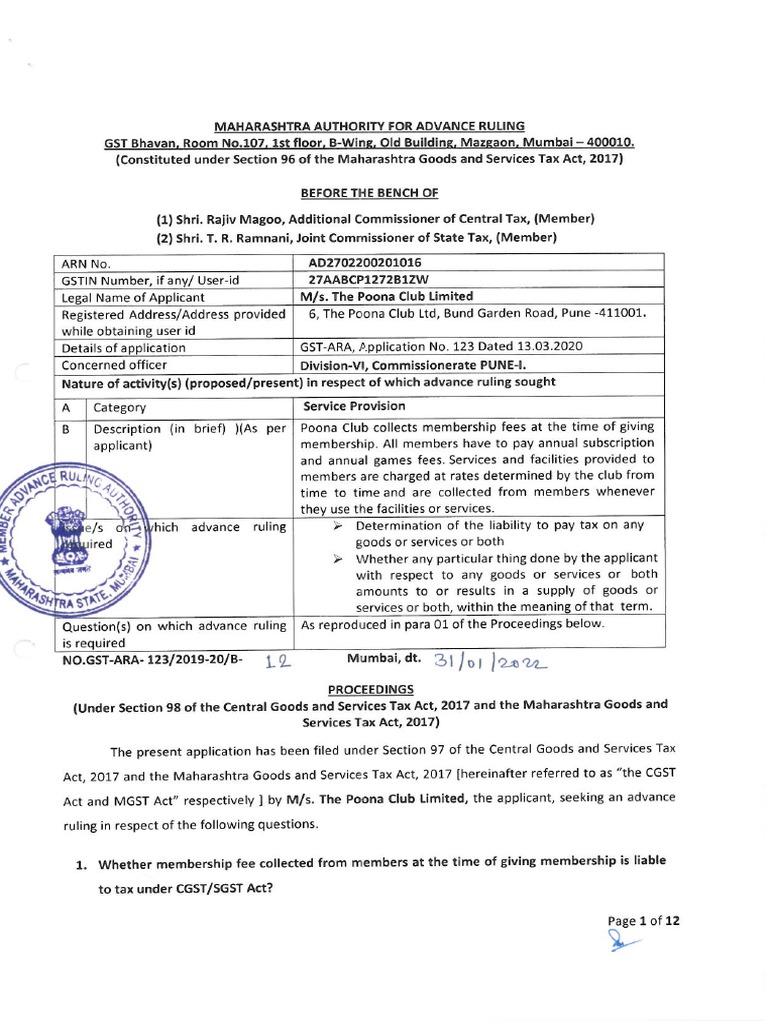 The Poona Club LTD Aar Maharashtra 412601 | PDF