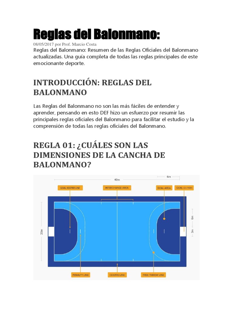 Reglas Del Balonmano | PDF | Ocio | Deportes atléticos