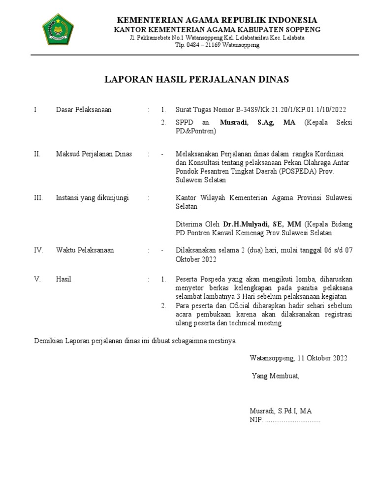 Format Laporan Perjalanan Dinas | PDF