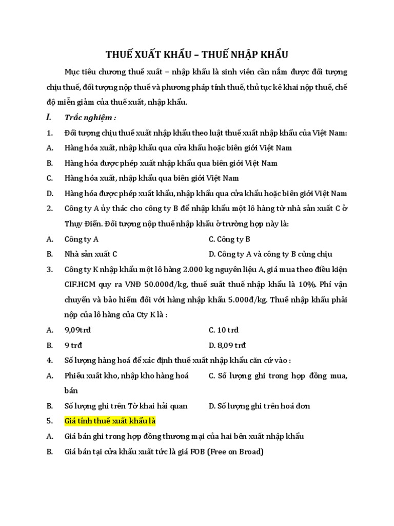 Bai Tap Chuong 2 - Thue XNK | PDF