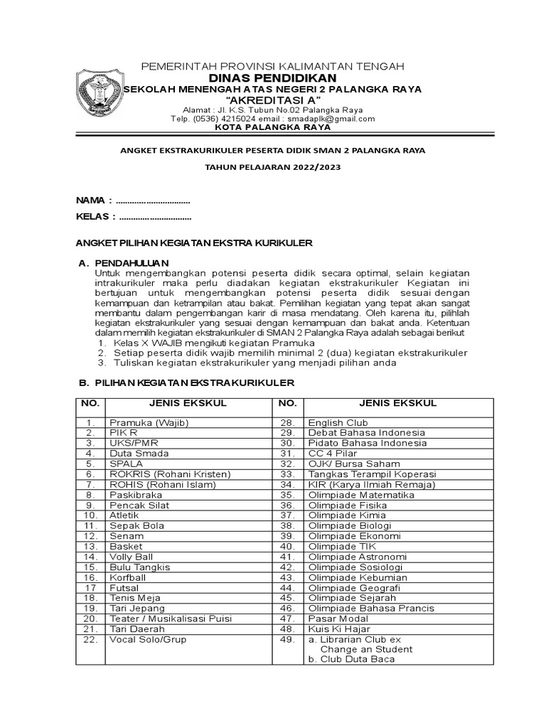 Angket Ekskul | PDF