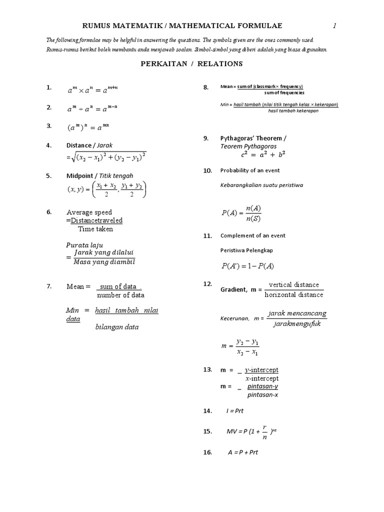 Formula PT3 KSSM | PDF | Area | Elementary Mathematics