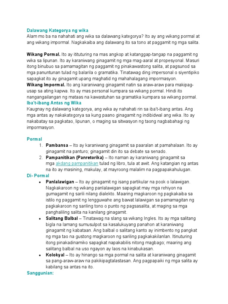 Dalawang Kategorya NG Wika | PDF