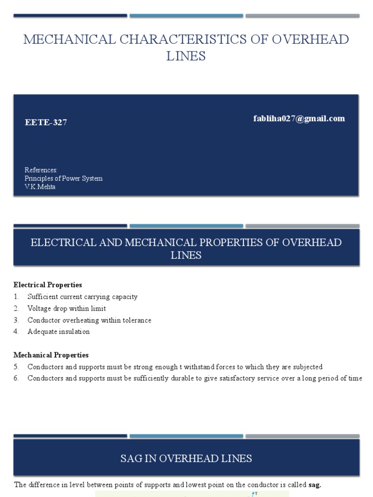 Mechanical Characteristics of Overhead Lines | PDF | Physical Quantities | Electrical Engineering
