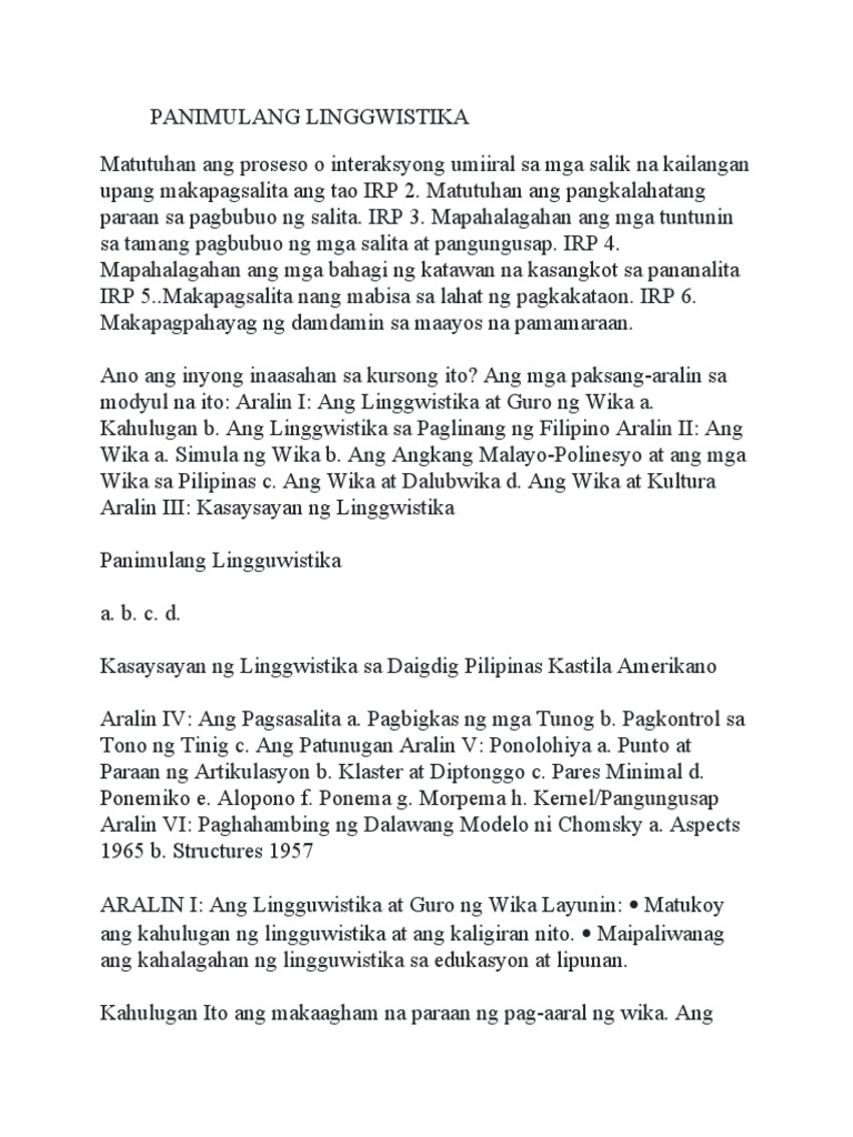 Panimulang Linggwistika | PDF