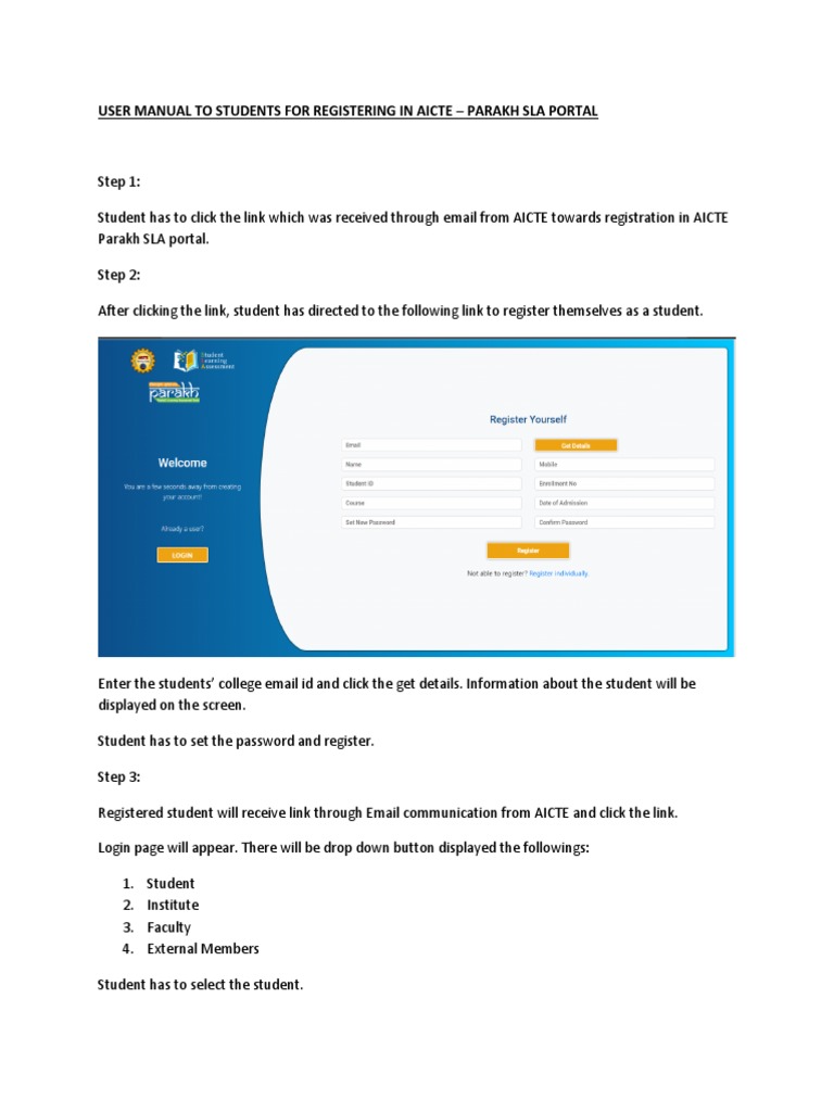 Registering on AICTE Parakh SLA Portal | PDF | Career & Growth | Business