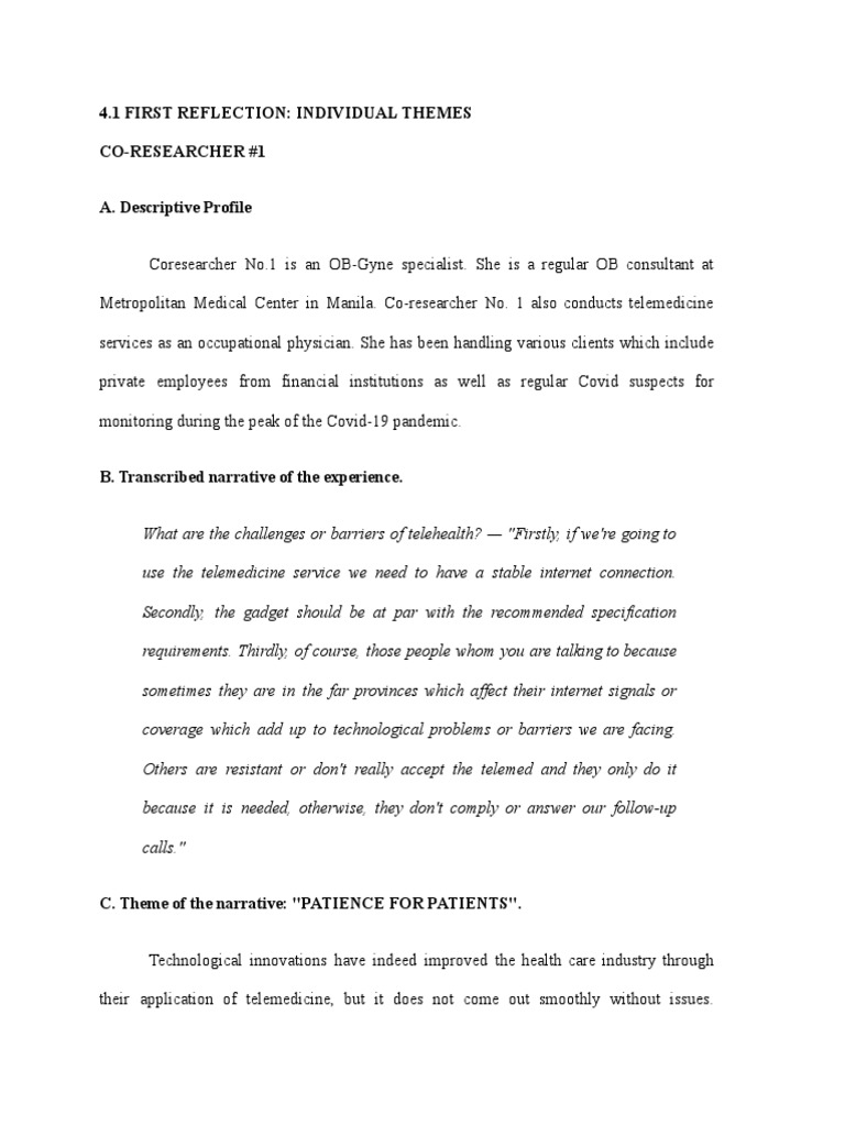 4.1 First Reflection - Individual Themes | PDF | Health Care | Patient