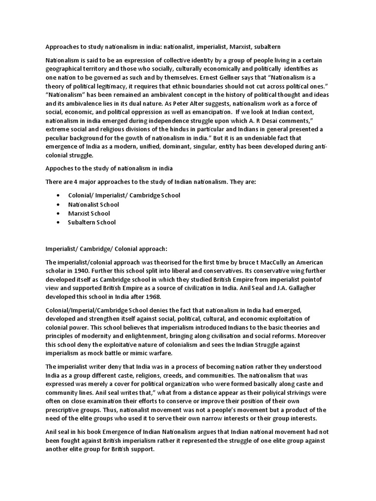 Approaches to Indian Nationalism Studies | PDF | Postcolonialism ...