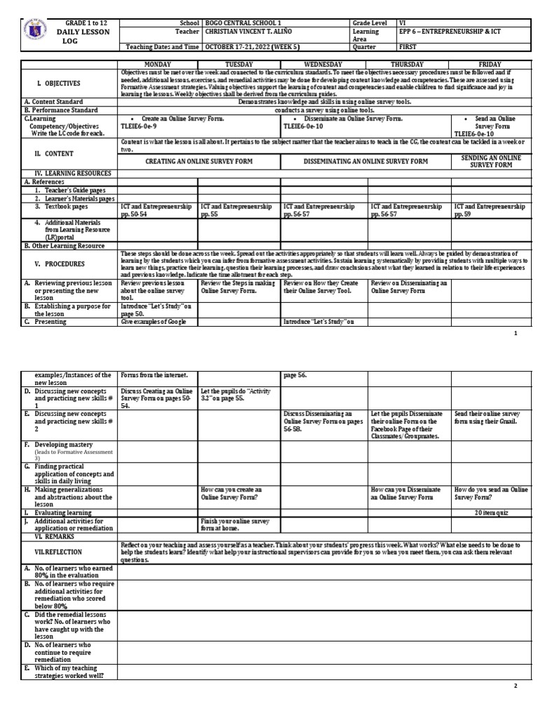 DLL Epp6-Ict Q1 W5 | PDF | Learning | Educational Technology