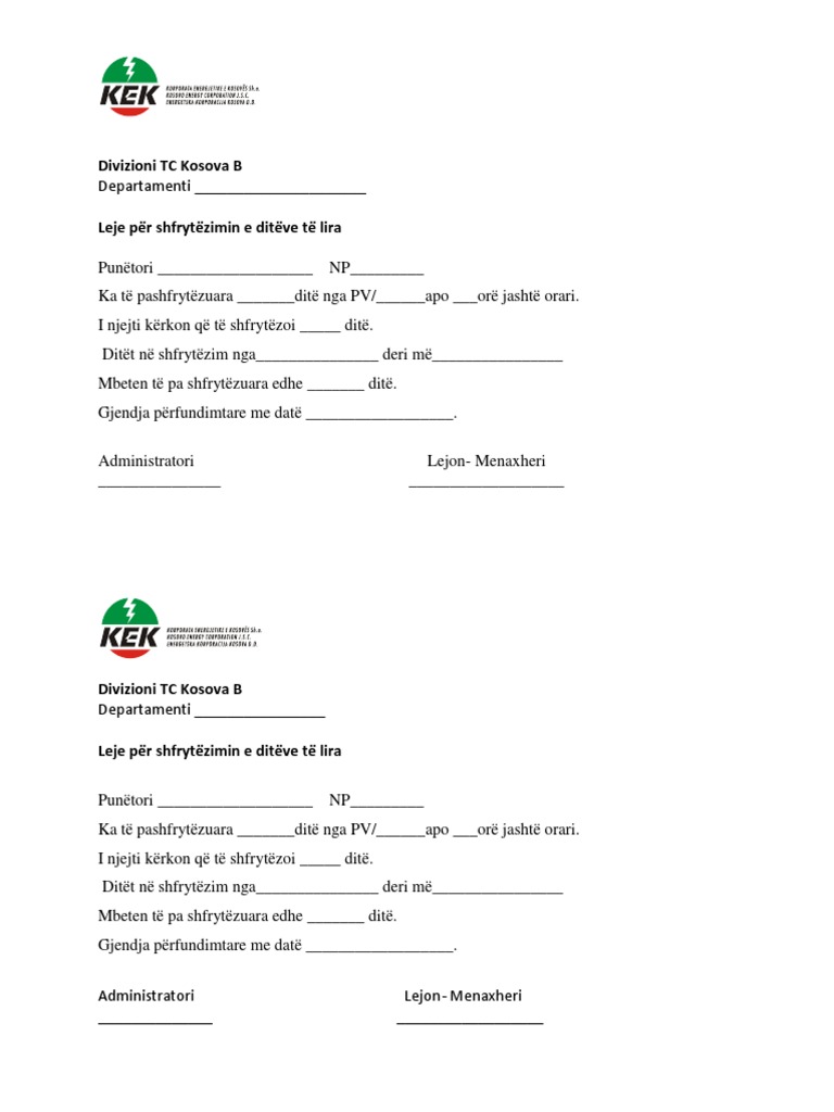 Formulari Per Ditë Te Lira | PDF
