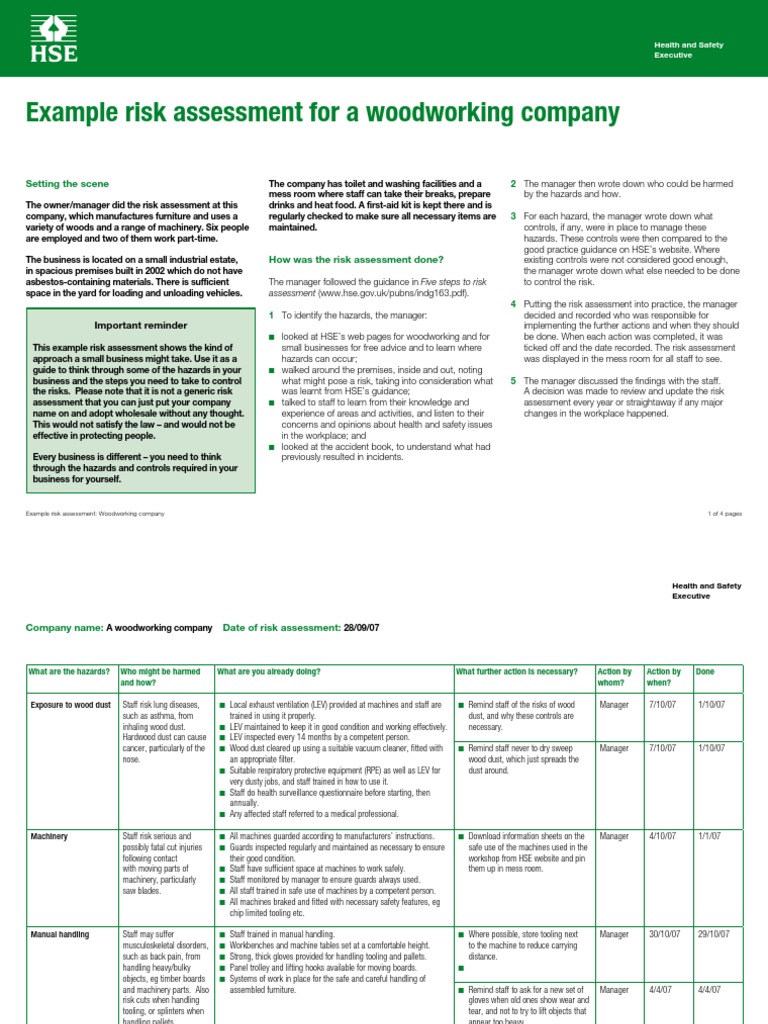 Example Risk Assessment For A Woodworkin | Download Free PDF | Risk ...