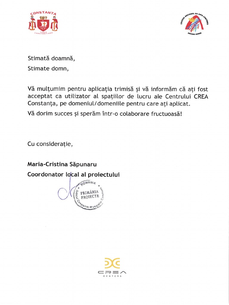 Scrisoare de Acceptare CREA | PDF