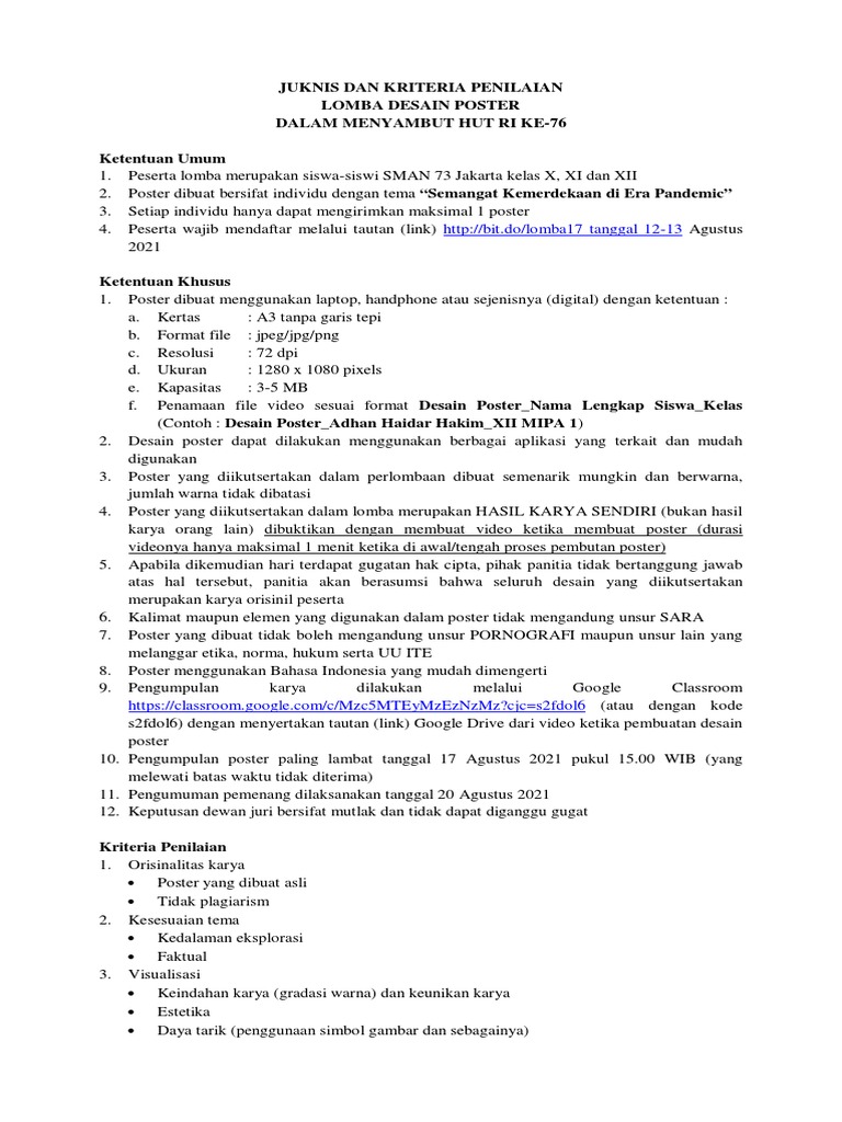 Juknis Dan Kriteria Penilaian Lomba Desain Poster | PDF