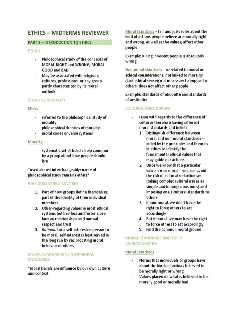 ETHICS - 2nd Year College REVIEWER | PDF | Morality | Feeling