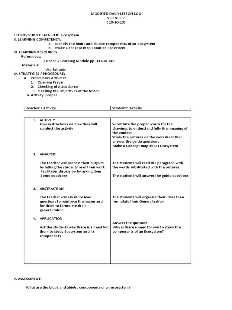 7th Grade Ecosystem Lesson Plan | PDF | Ecosystem | Learning