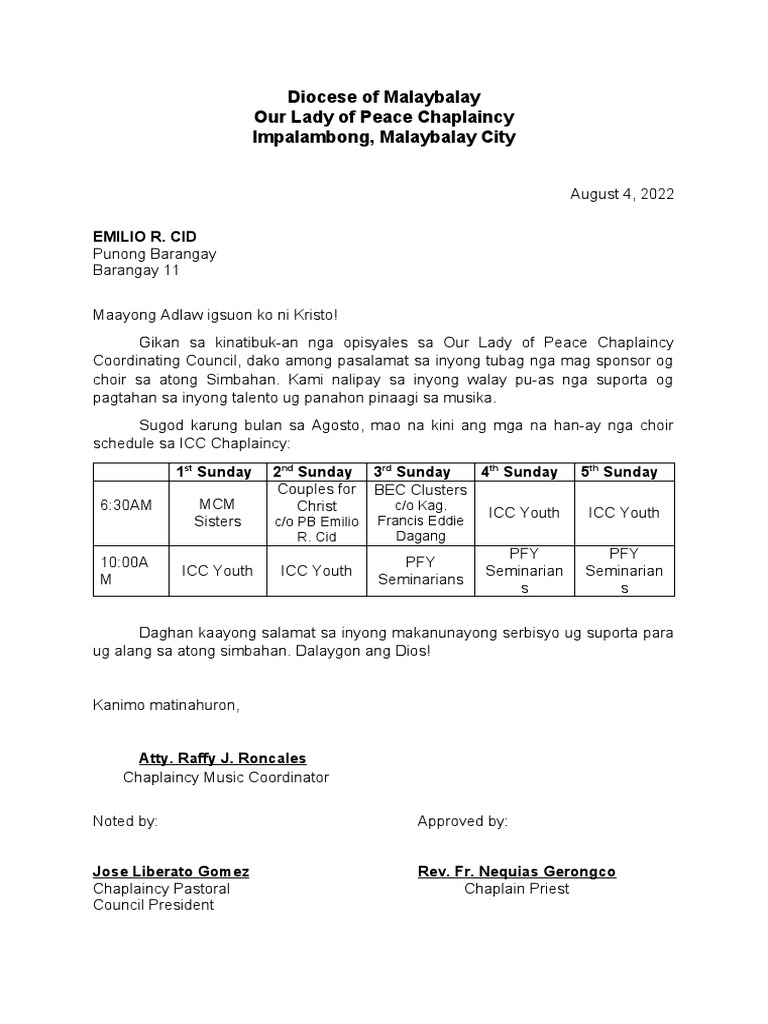 Choir Schedule Letter | PDF