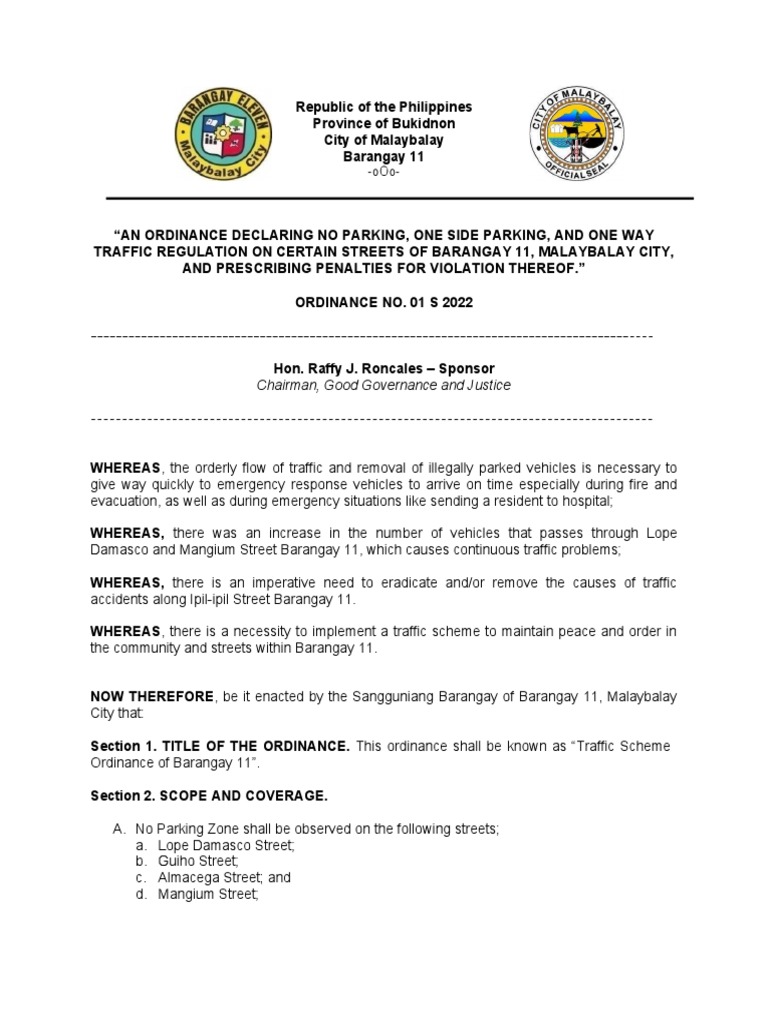 Barangay 11 Traffic and Parking Ordinance | PDF | Traffic | Speed Limit
