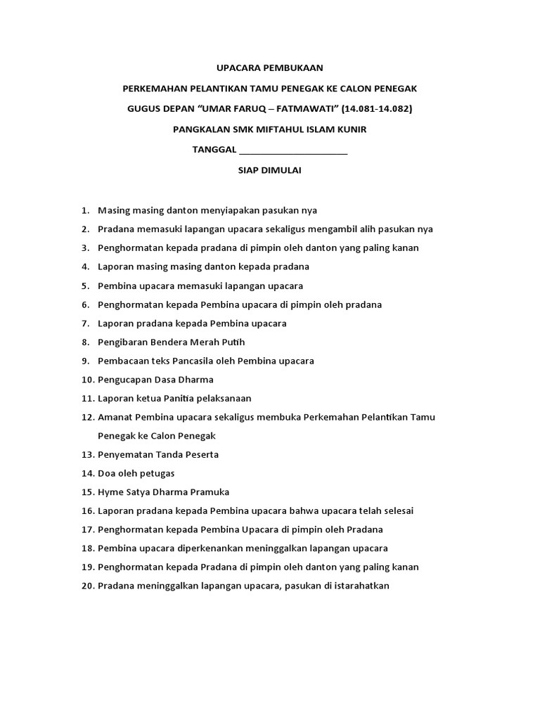 Susunan (Teks MC) Upacara Ramuka Penegak | PDF