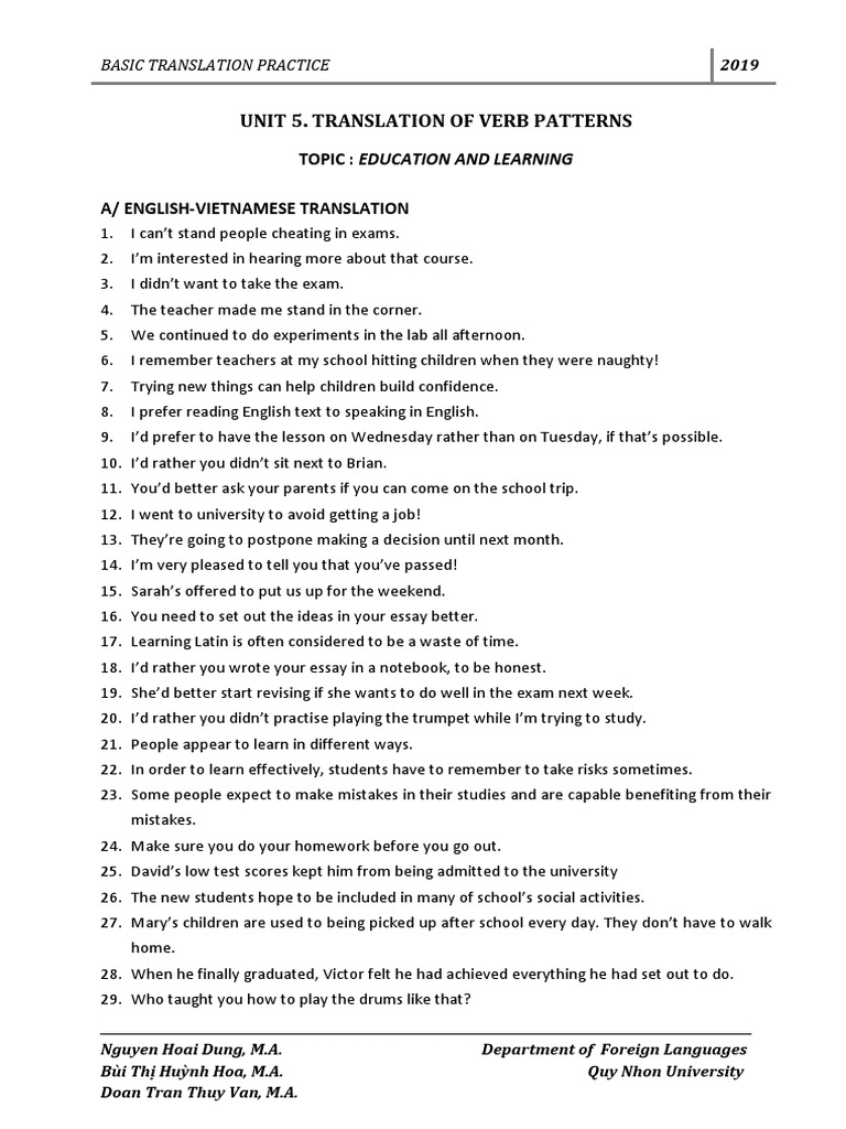 Education Verb Translation | PDF | Teachers