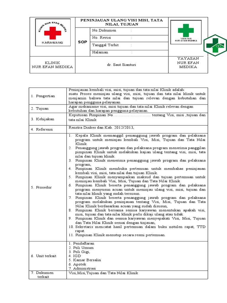 25 Sop-Peninjauan-Kembali-Visi-Misi-Dan-Tata-Nilai-Klinik | PDF 25 Sop-Peninjauan-Kembali-Visi-Misi-Dan-Tata-Nilai-Klinik | PDF