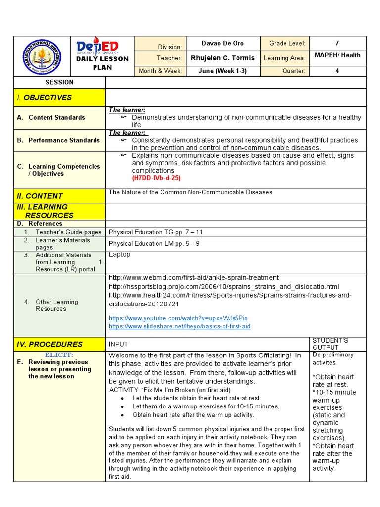 DLP Health 7 | PDF | Learning | Physical Education