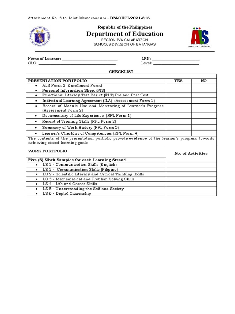 Checklist Portfolio | PDF | Foreign Language Studies