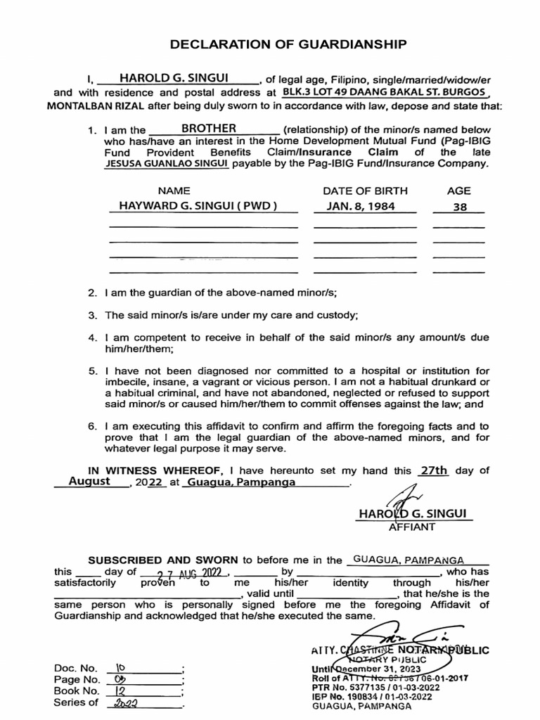 Declaration of Guardianship | PDF