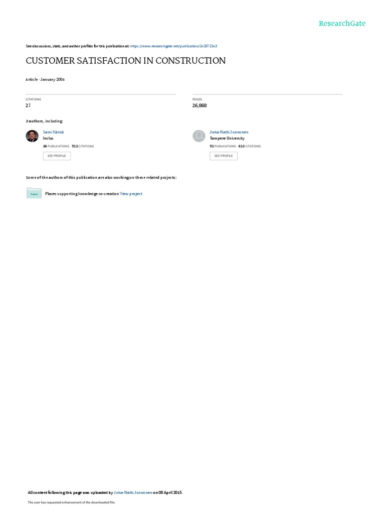 Customer Satisfaction in Construction | PDF | Customer Satisfaction ...