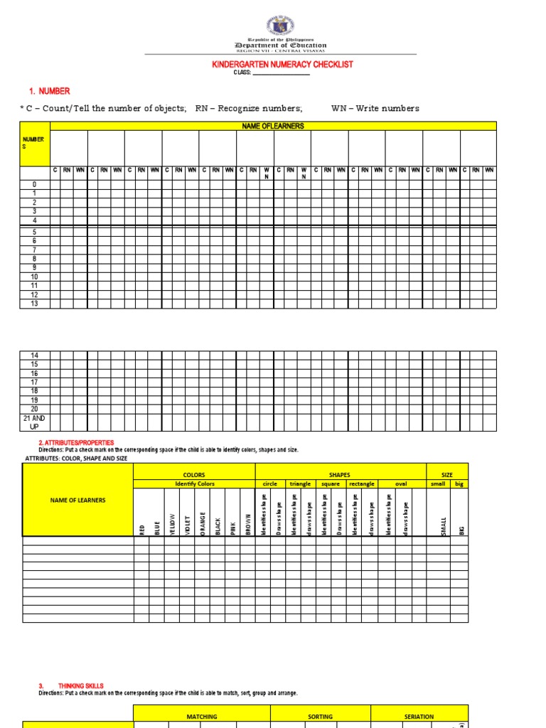 Enhanced Numeracy Checklist | PDF | Color | Shape