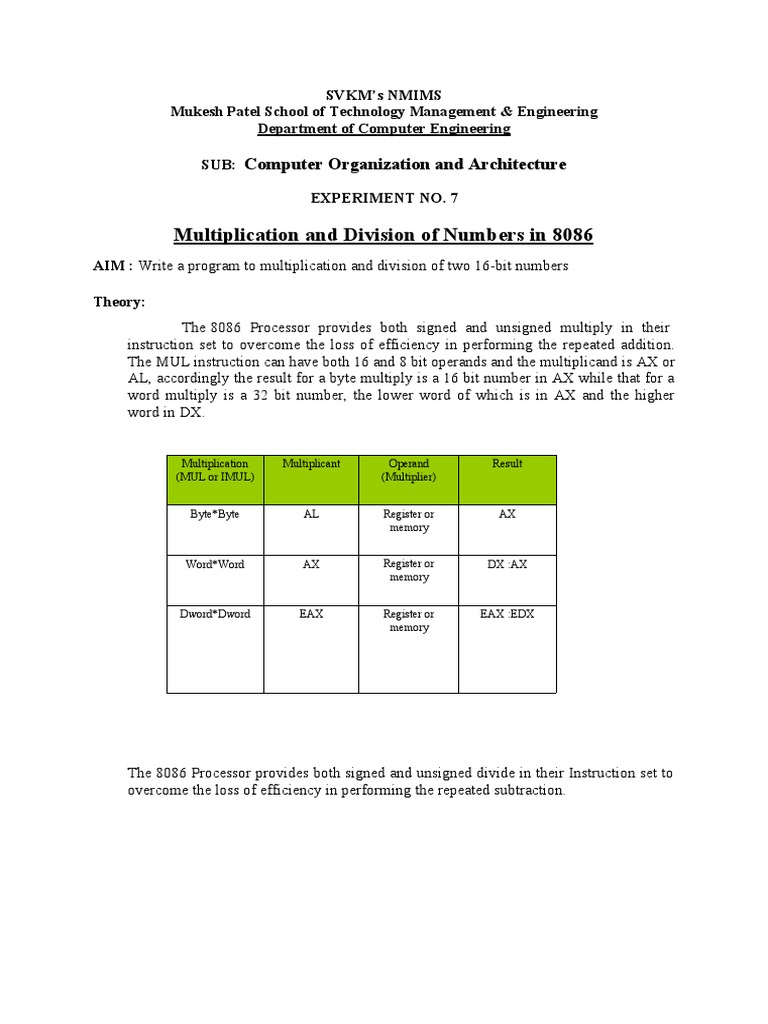 E010 Meenakshi - SB Exp7 COA | PDF | Multiplication | Arithmetic