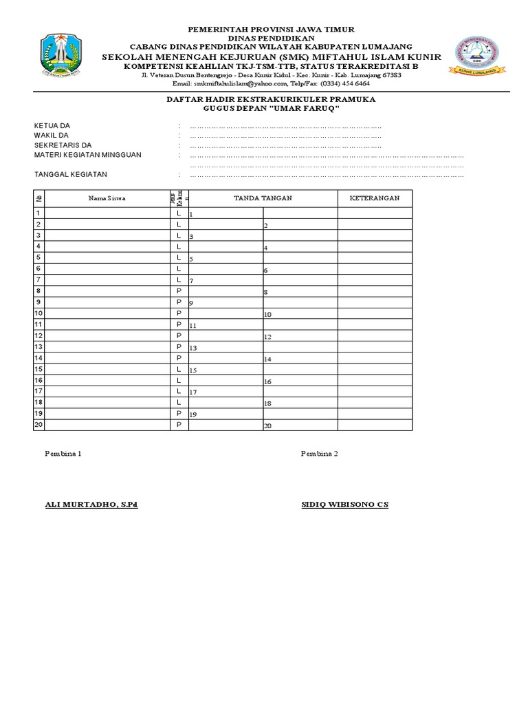 Daftar Hadir Pramuka SMK Miftahul Islam | PDF