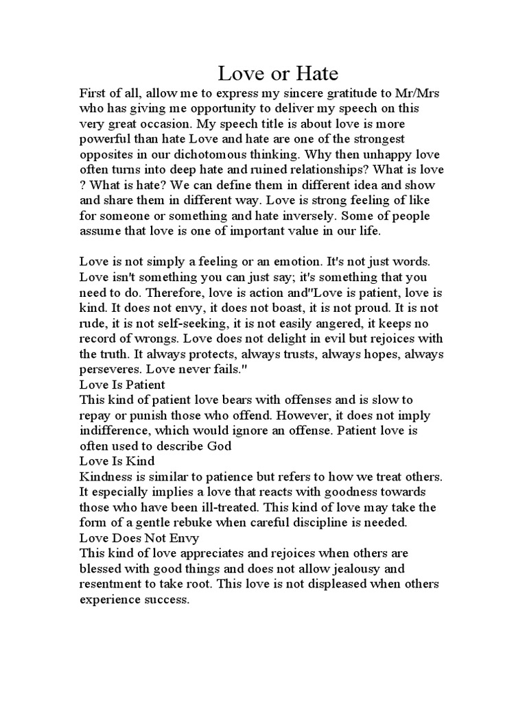 Love or Hate | PDF | Love | Hatred