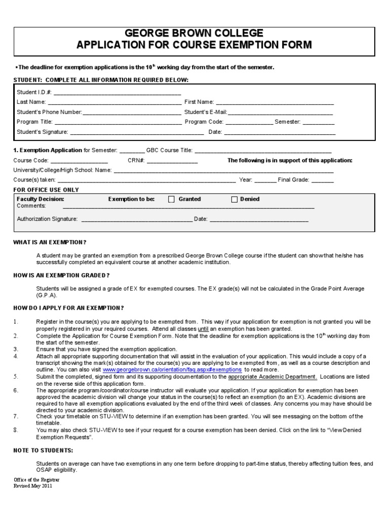 Exemption Form | Grading (Education) | Academic Term