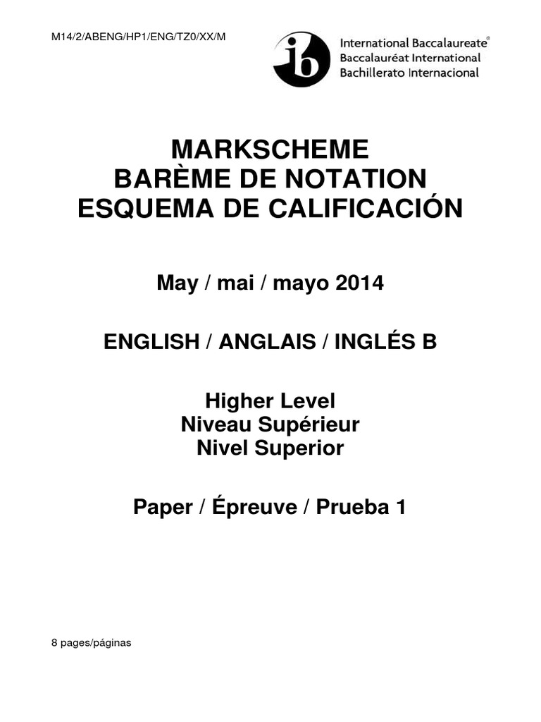 English B Paper 1 HL Markscheme | PDF