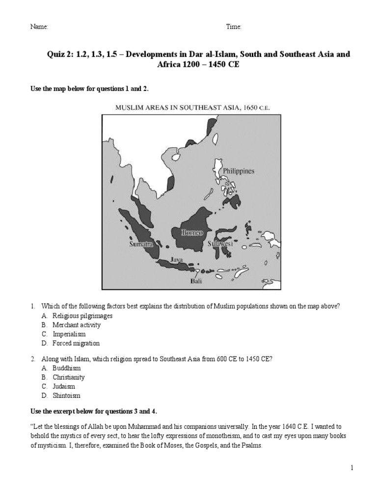 Quiz 2: 1.2, 1.3, 1.5 - Developments in Dar Al-Islam, South and ...