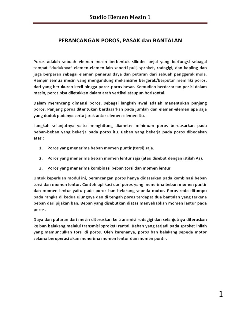 Perancangan Poros dan Pasak Mesin | PDF