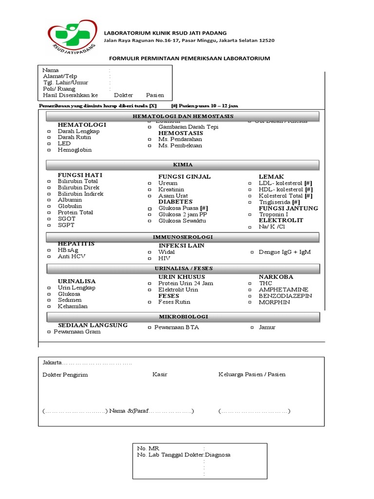 Formulir Permintaan Pemeriksaan Laboratorium 4 PDF Free | PDF