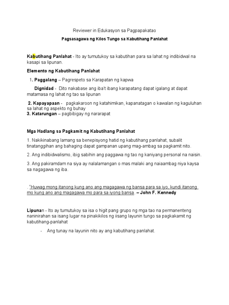 Reviewer in Edukasyon Sa Pagpapakatao | PDF